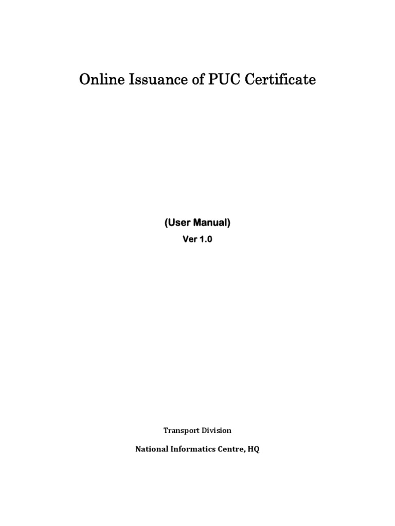 Online Issuance of PUC Certificate: (User Manual) | PDF | Login | Password