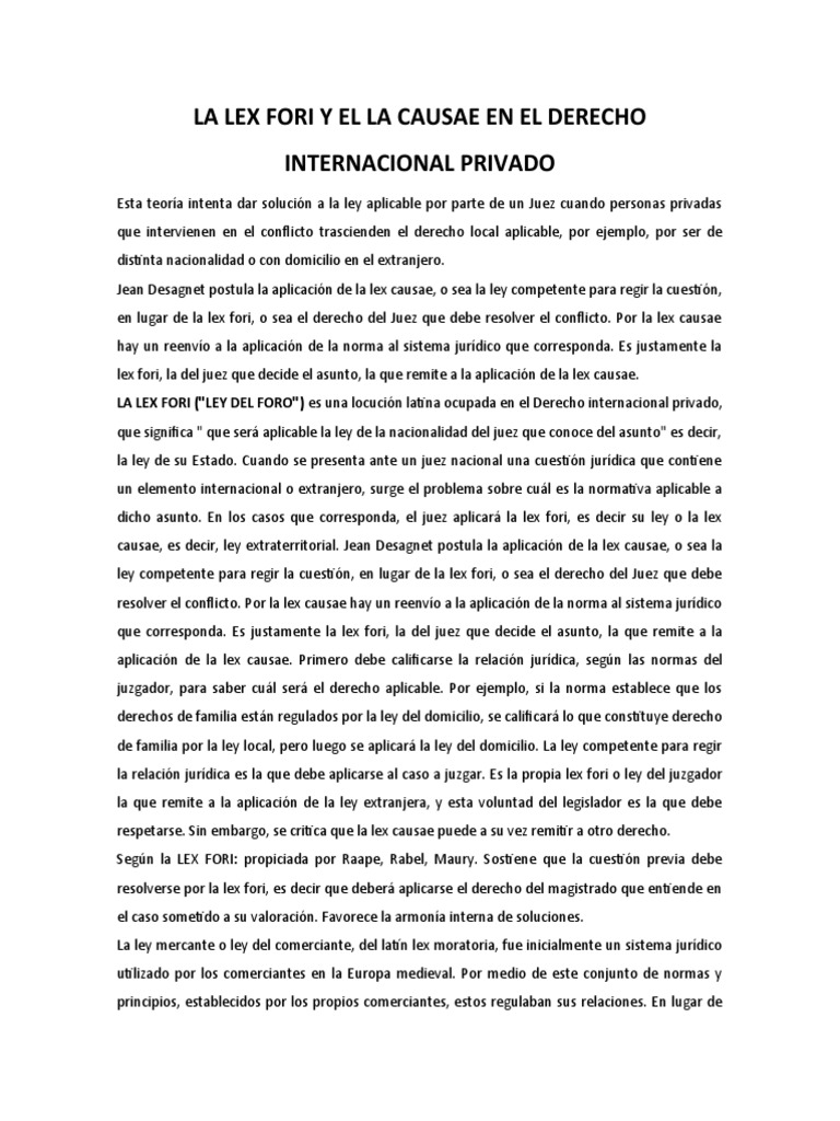 La Lex Fori y El La Causae en El Derecho Internacional Privado | PDF ...