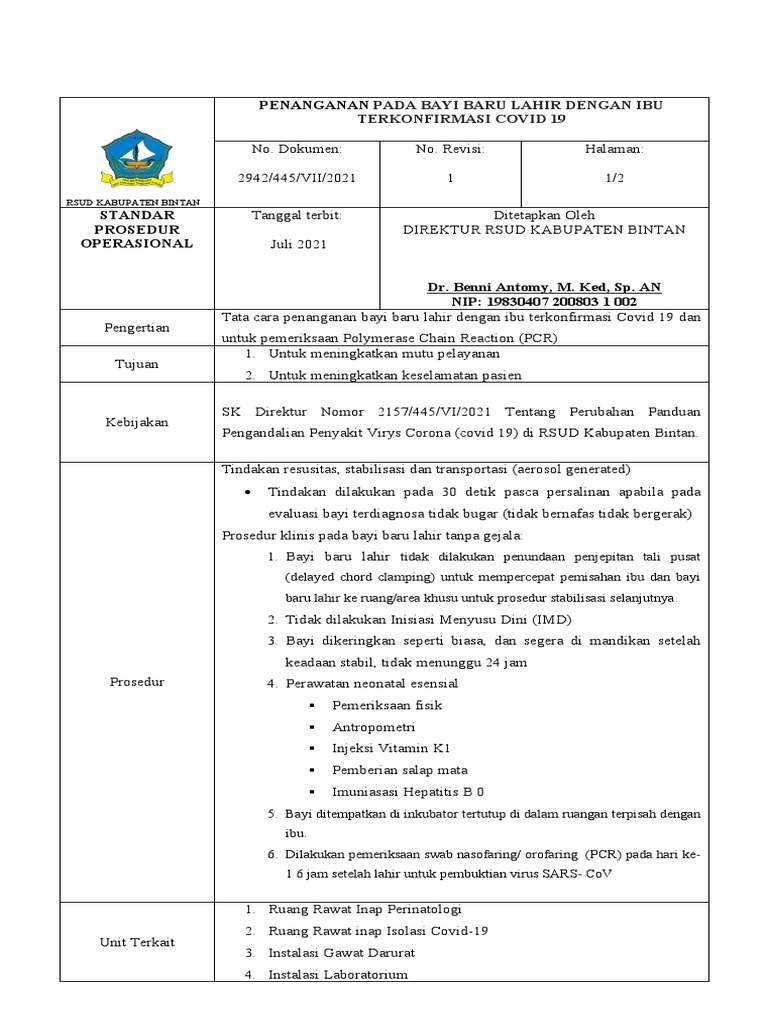 Sop Penanganan BBL Ibu Terkonfirmasi Covid | PDF | Sains & Matematika