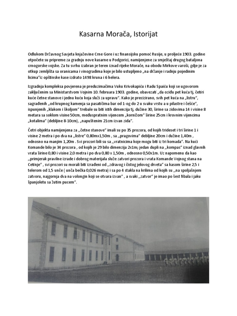 Kasarna Moraca Istorijat | PDF