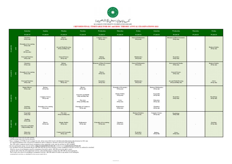 Final Revised Timetable - Exams 2021 | PDF | Science | Teaching Mathematics