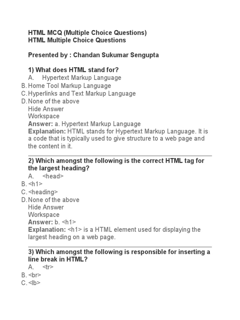HTML MCQ | PDF | Html Element | Html