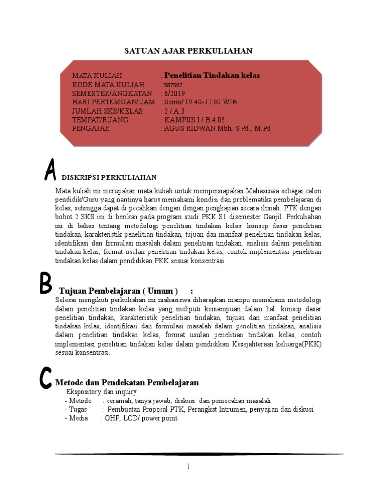 Kontrak Kuliah PTK-PVKK | PDF