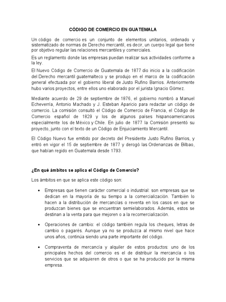 Código de Comercio en Guatemala: Resumen | PDF