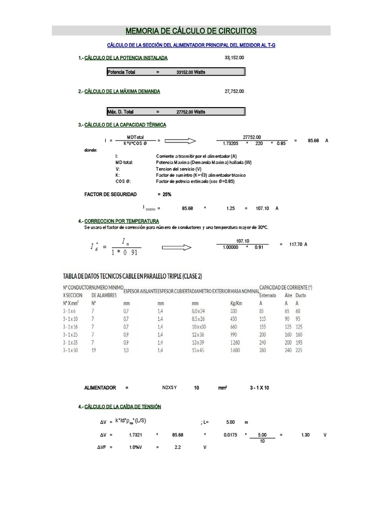 Memoria de Calculo - Instalaciones Electricas | PDF | Metrología | Distribución de energía eléctrica