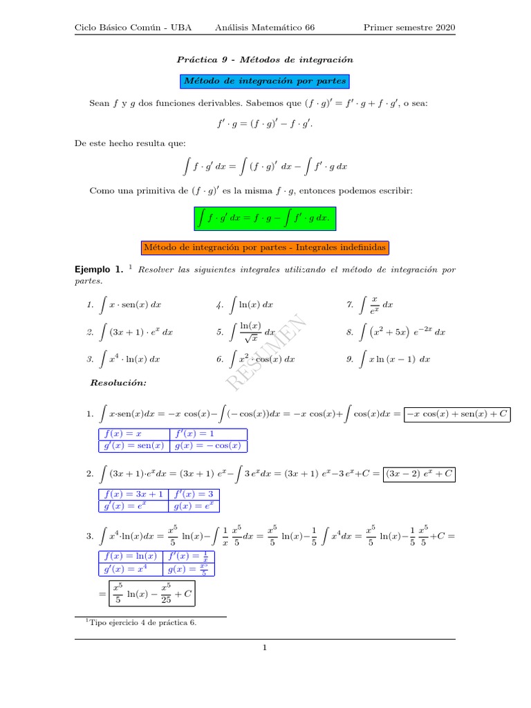Integración por Partes: Ejercicios y Ejemplos | PDF | Integral | Análisis