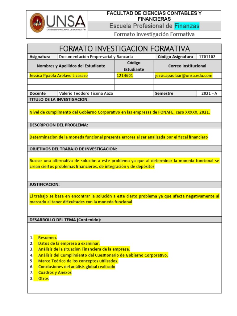 FORMATO INVESTIGACION FORMATIVA - Modelo | PDF | Contabilidad | Science