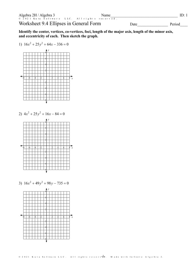Worksheet 9 4 Ellipses In General Form Pdf Geometry Analytic Geometry