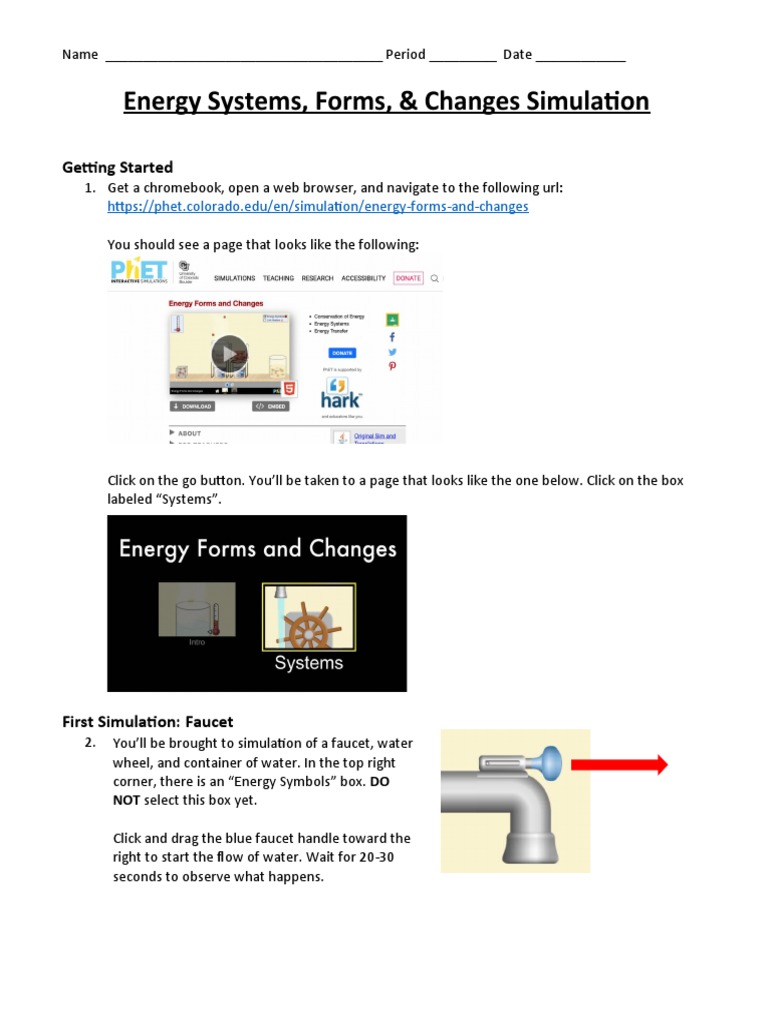 Energy Systems Phet Worksheet | PDF | Nature | Science