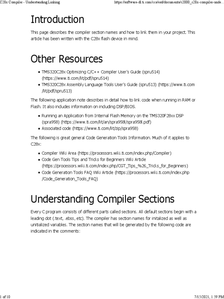 C28x Compiler Linking Guide | PDF | Flash Memory | Computer Memory