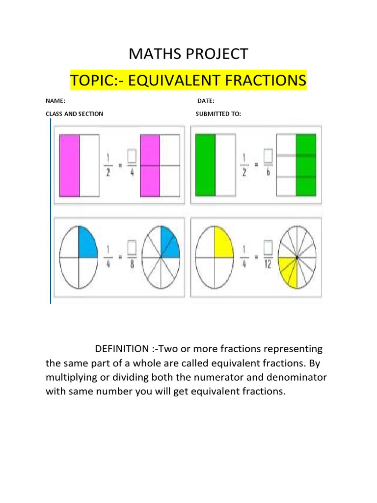 Maths Project Topic:-Equivalent Fractions | PDF | Teaching Methods ...