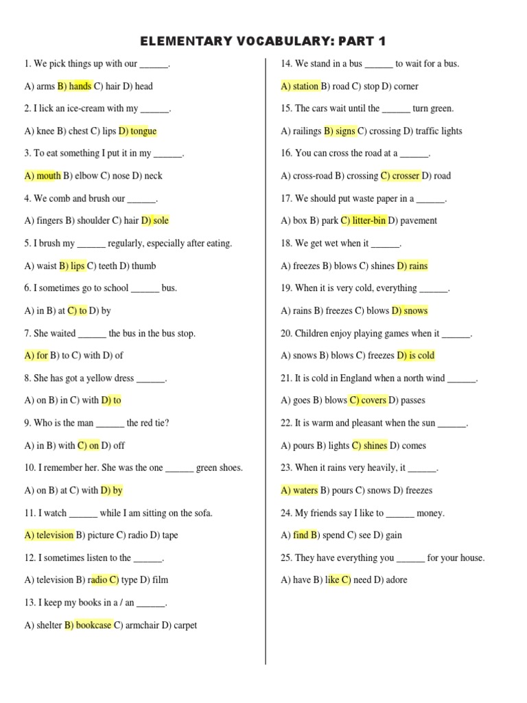 Elementary Vocabulary - Part 1 | PDF