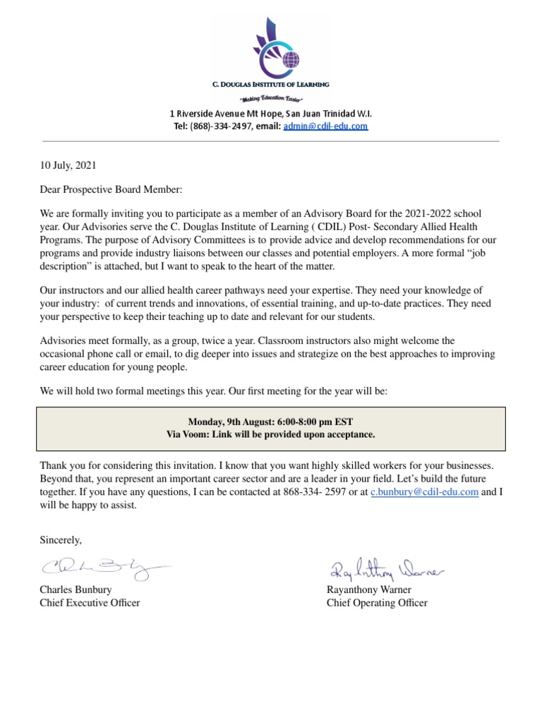 Advisory Invitation Letter Rev. Final | PDF | Education Theory | Curriculum