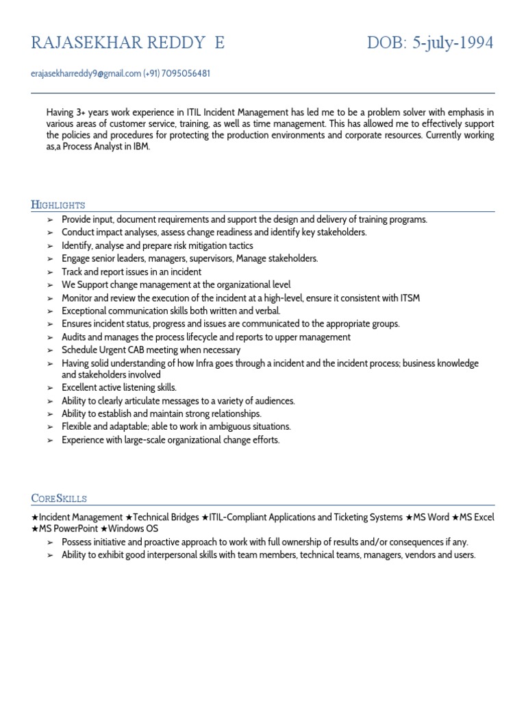 Itil Incident Manager Raj Resume | PDF | Incident Management | It ...