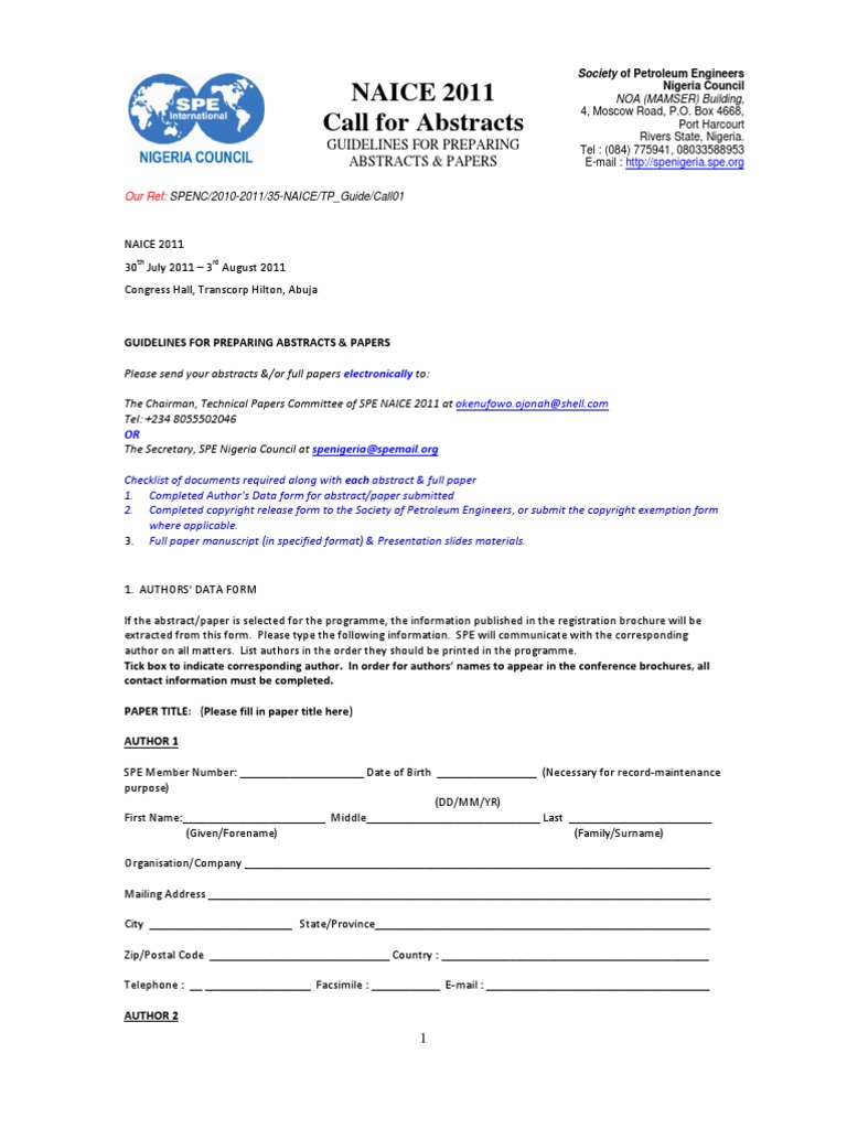 SPE NAICE 2011 - Guidelines For Abstracts and Papers | PDF