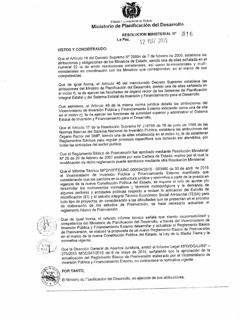 Reglamento Basico de Preinversion | PDF