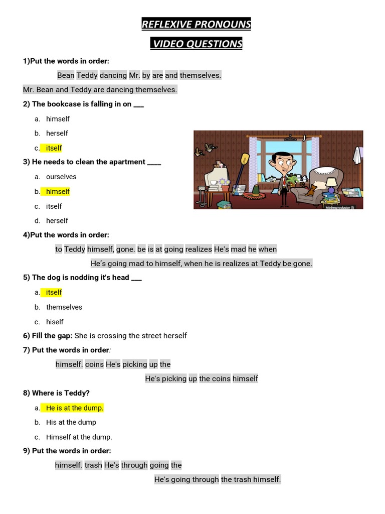 Reflexive Pronouns-Video Questions | PDF
