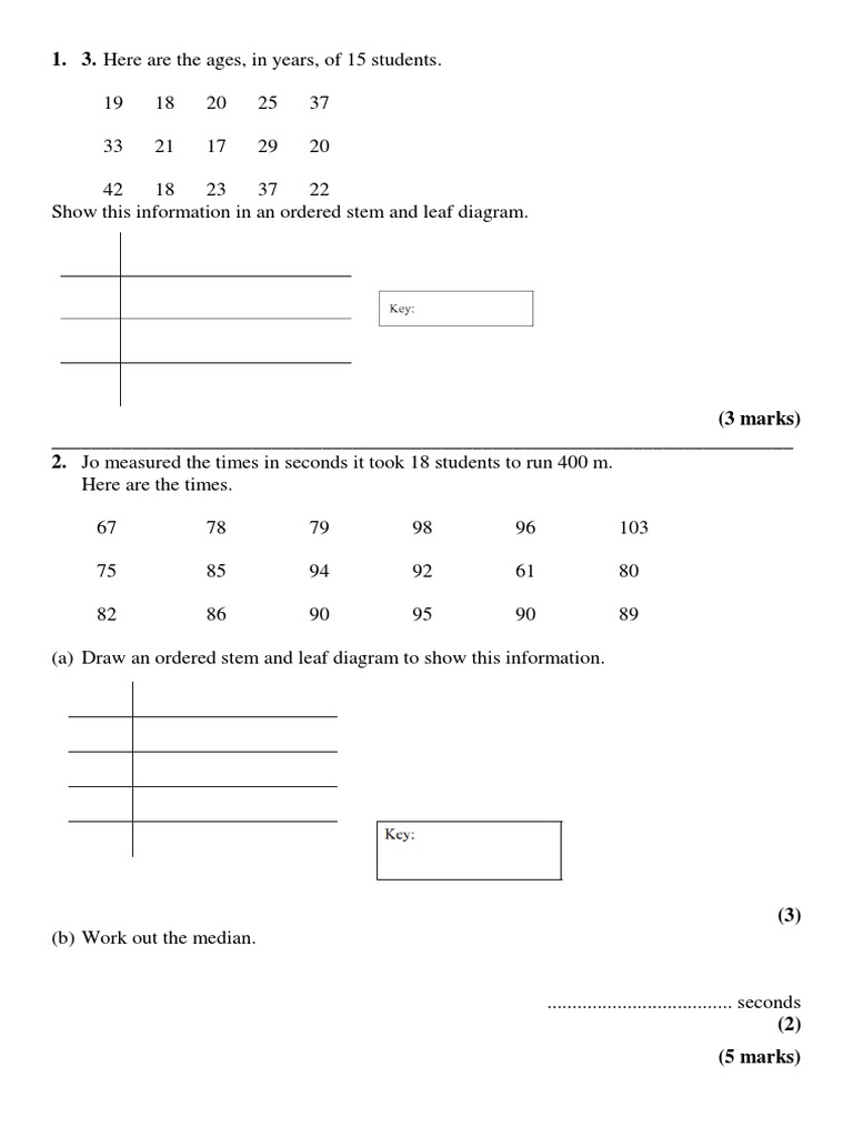 Stem and Leaf Diagrams Practice | PDF | Nature | Teaching Mathematics