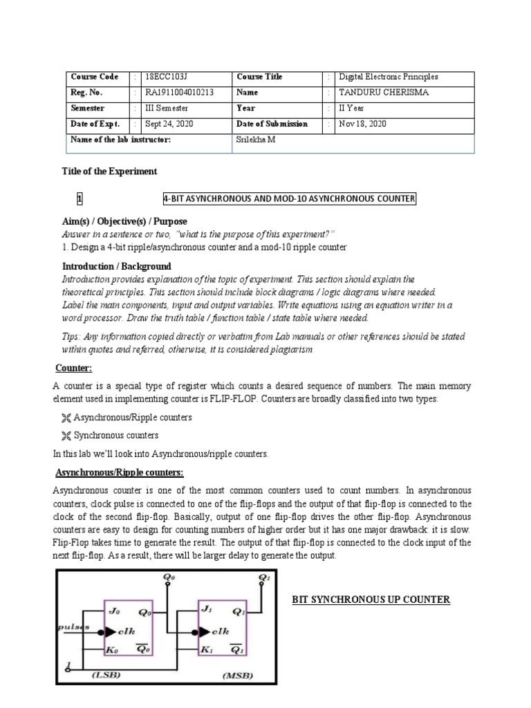 4 Bit Asynchronous and Mod 10 Asynchronous Counter | PDF | Electronic Design | Electronics