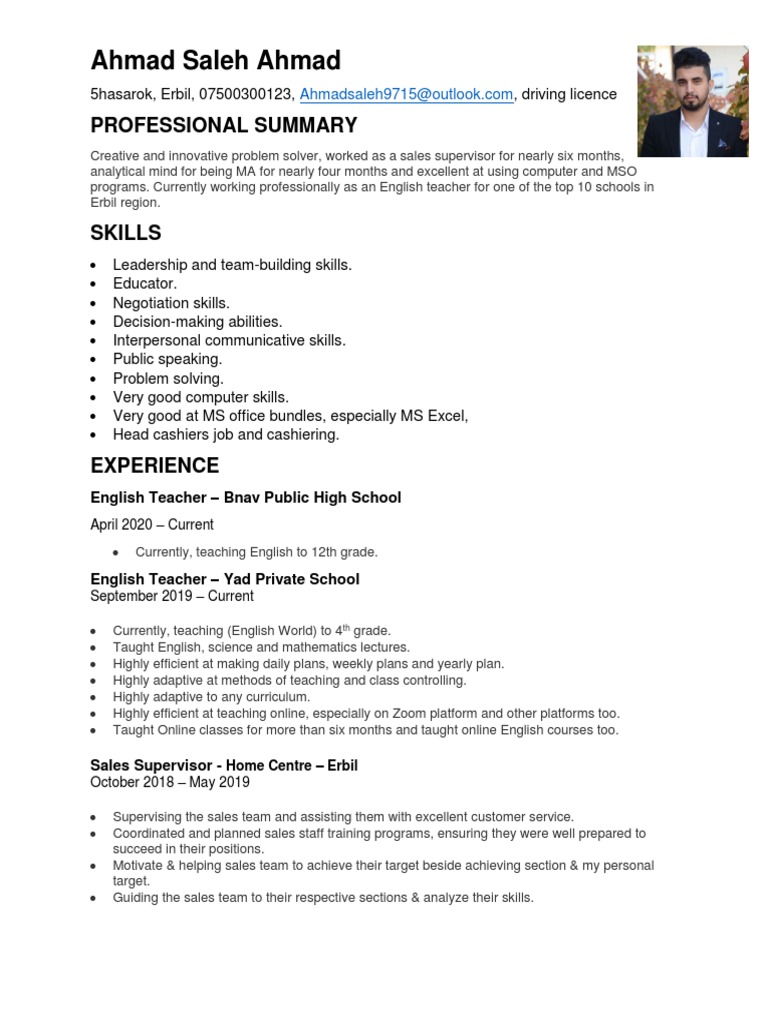 Ahmad CV For School | PDF | Cognition | Learning