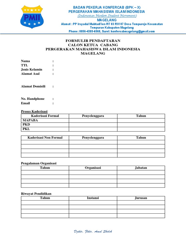 Formulir Pendaftaran Ketua Cabang | PDF