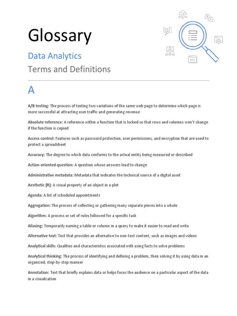 Data Analytics Terms Glossary | PDF | Spreadsheet | Data Analysis