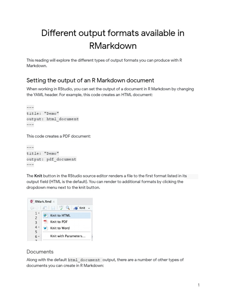 Different Output Formats in R | PDF | Written Communication | Computer ...