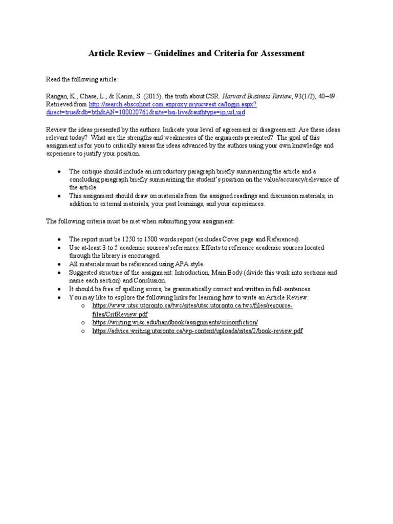 Article Review - Guidelines | PDF | Critical Thinking | Reason
