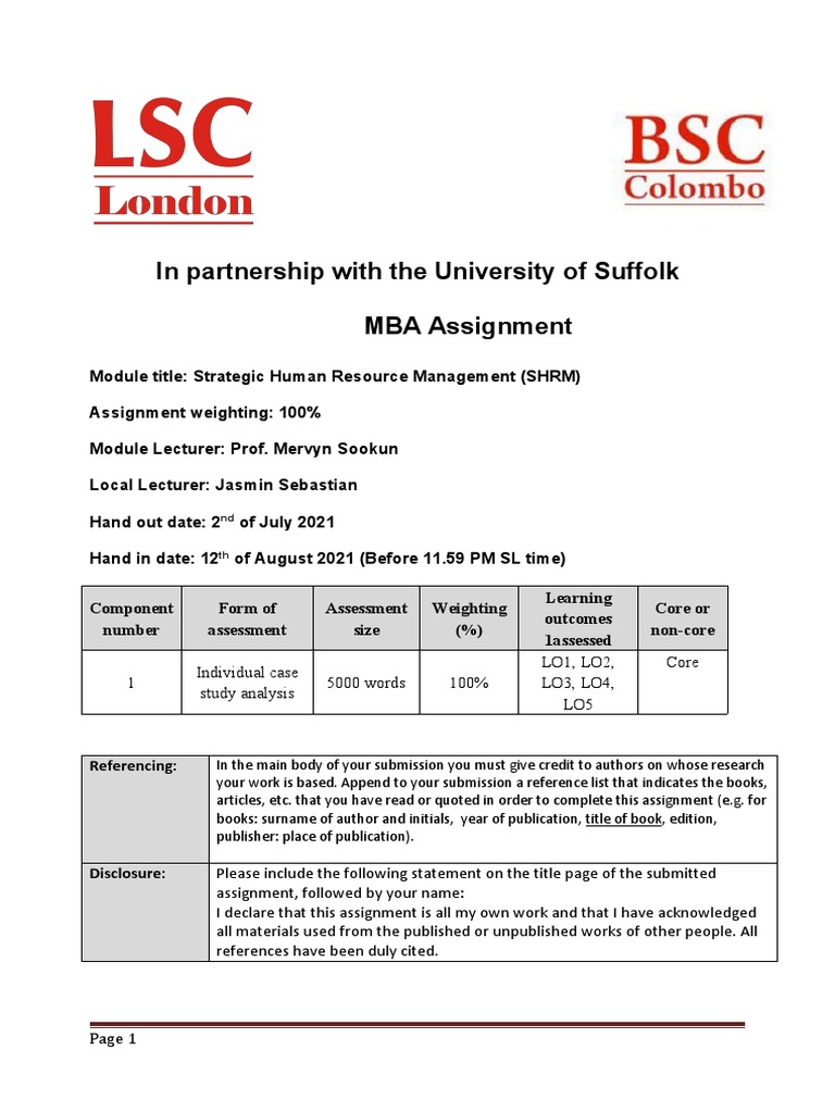 UoS MBA - SHRM Assignment | PDF | Human Resource Management | Knowledge