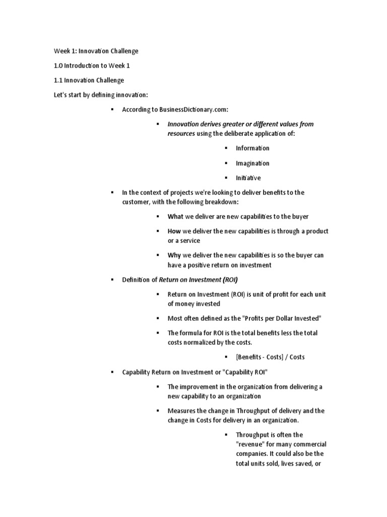 Week 1 Innovation Challenge | PDF | Return On Investment | Design Thinking