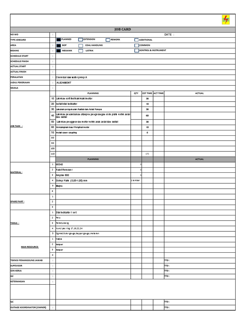 Job Card Alignment | PDF