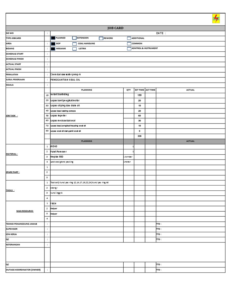 Job Card Repair Oil Leakage, Replace Oil | PDF | Hydraulics ...