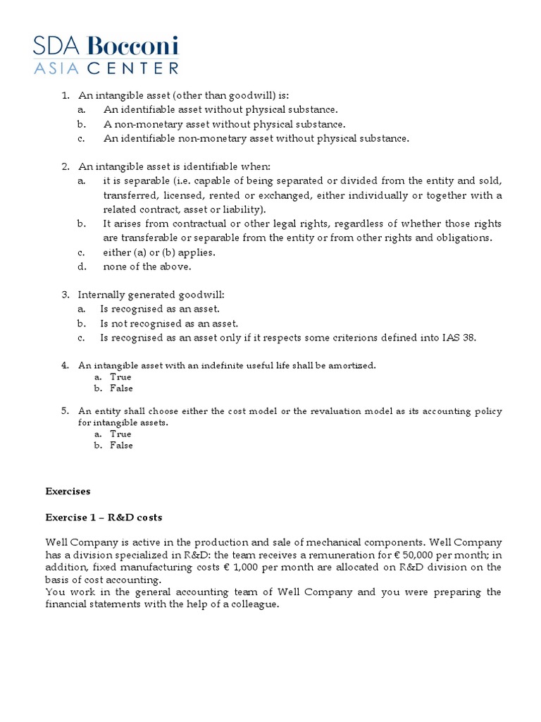 Intangible Exercises | PDF | Equity (Finance) | Intangible Asset