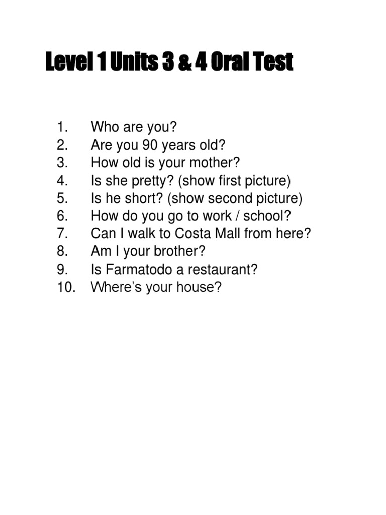 Level 1 Units 3 &4 Oral Test | PDF