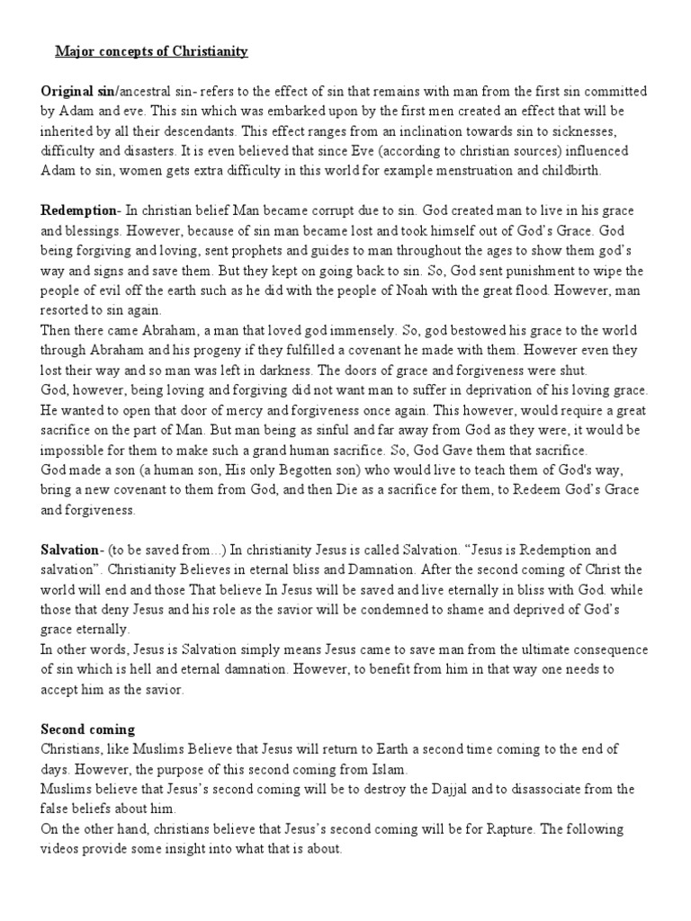 Major Concepts Christianity 1 - Religious Education | PDF | Salvation ...