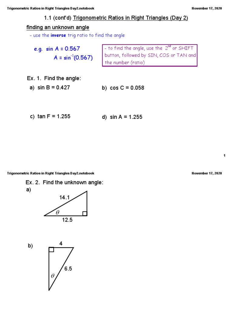 1.1 Trig Ratios in Right Triangles Part 2 | PDF | Trigonometric ...