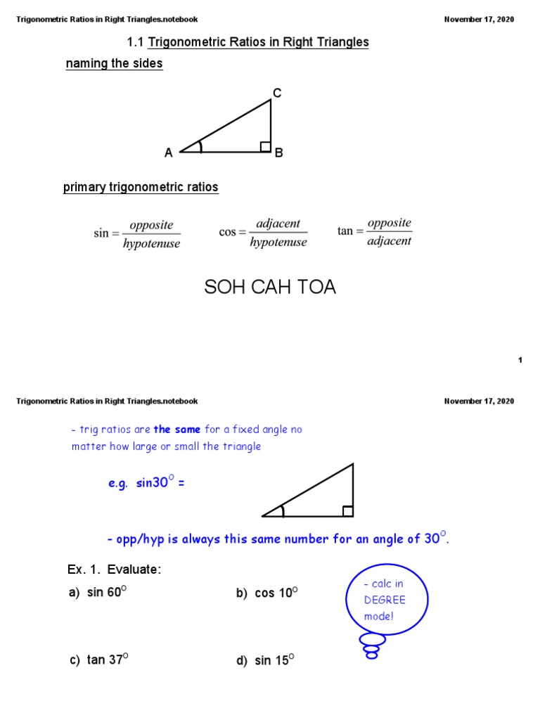 1.1 Trig Ratios in Right Triangles Part 1 | PDF | Trigonometric ...