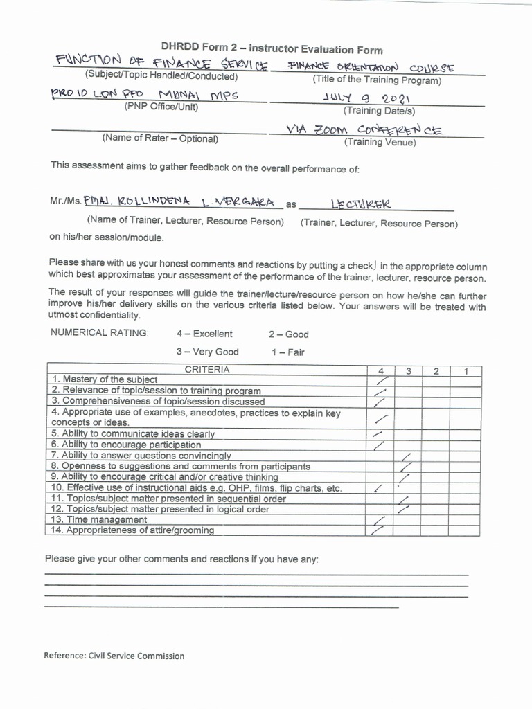 Instructor Evaluation Form | PDF