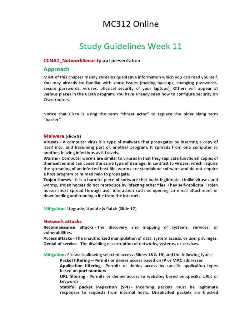 CCNA1 Network Security Guide | PDF | Denial Of Service Attack ...