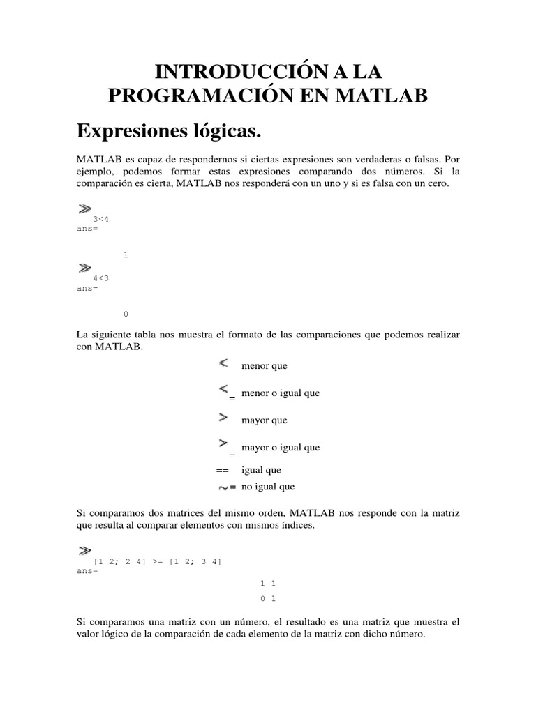 Programaciòn en Matlab | PDF | Matriz (Matemáticas) | Estructura de ...