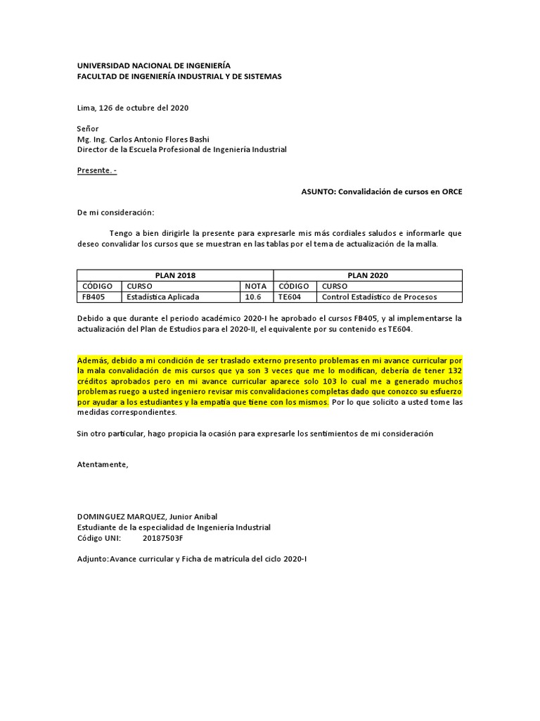 Molde Solicitud de Convalidación | PDF