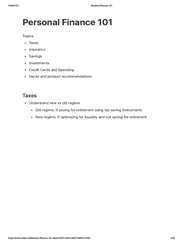 Personal Finance 101 | PDF | Debt | Mutual Funds