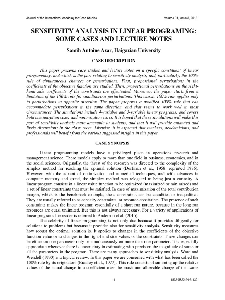 Some Cases in LP Sensitivity Analysis | Download Free PDF | Mathematical Optimization | Linear ...