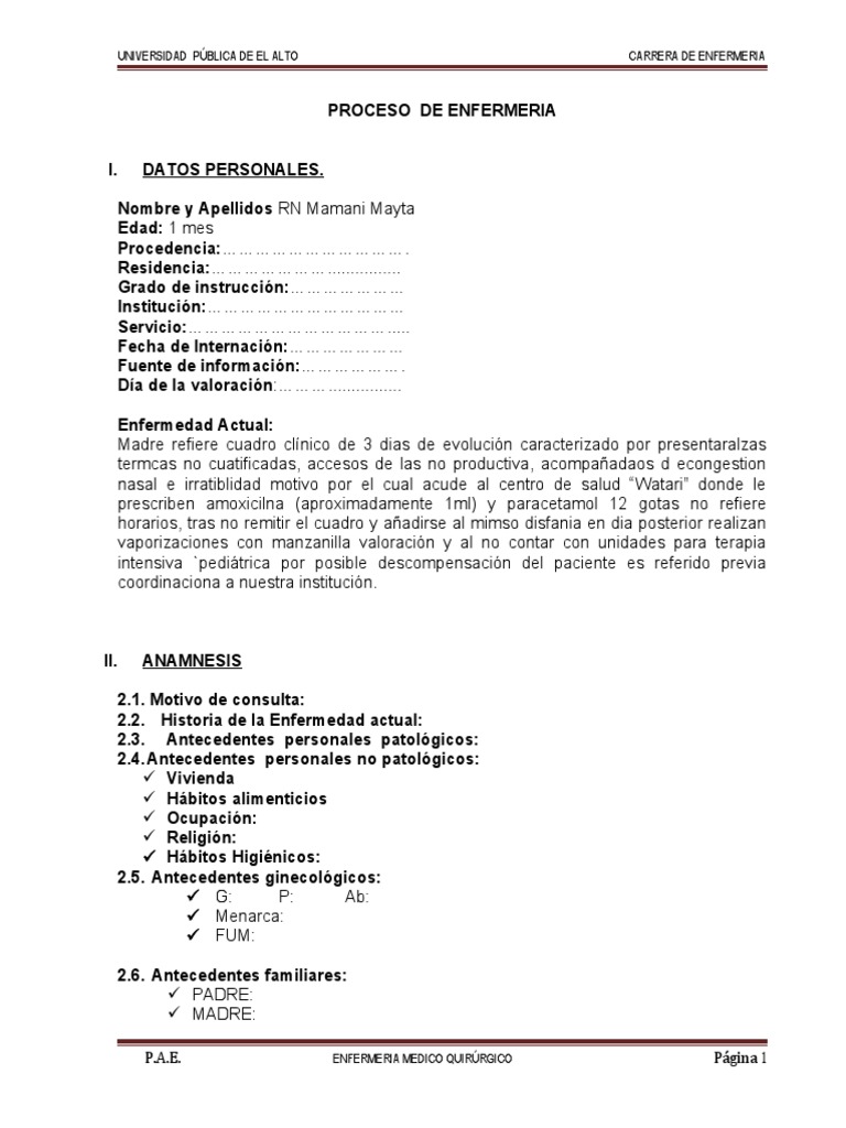 Formato Pae | PDF | Diagnostico medico | Medicina CLINICA
