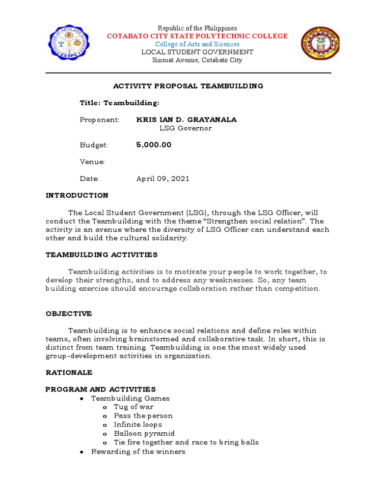 Team Building Proposal for LSG Event | PDF | Team Building