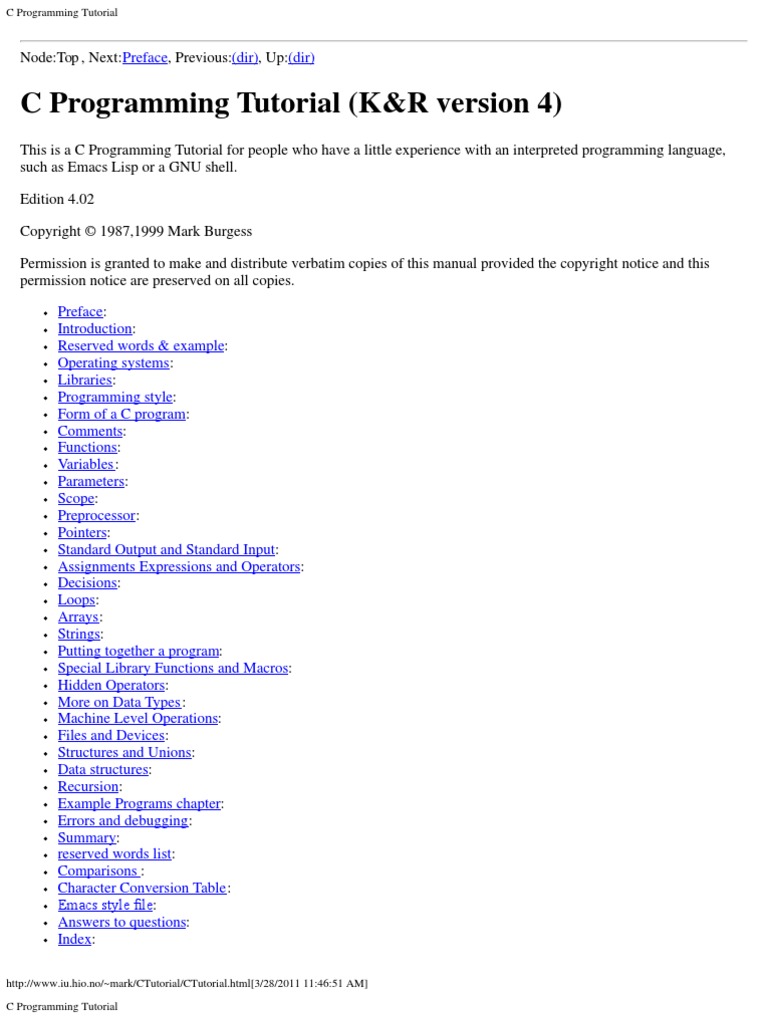 C Programming Tutorial Pdf C Programming Language Programming Language