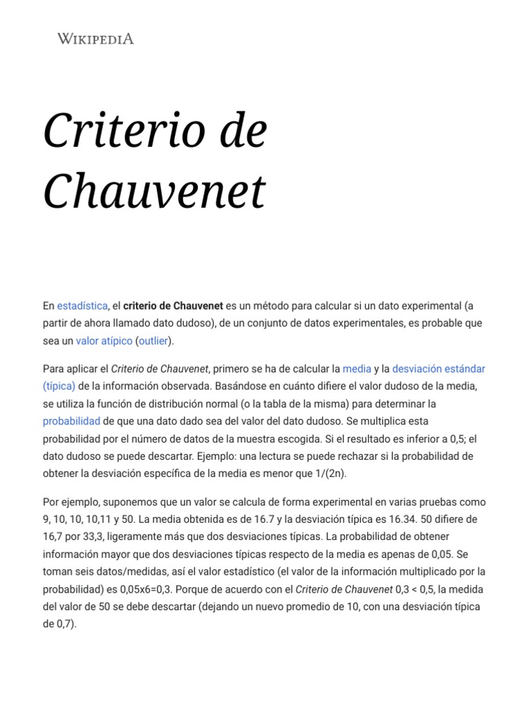 Criterio de Chauvenet - Wikipedia, La Enciclopedia Libre | PDF | Método científico | Métodos de ...