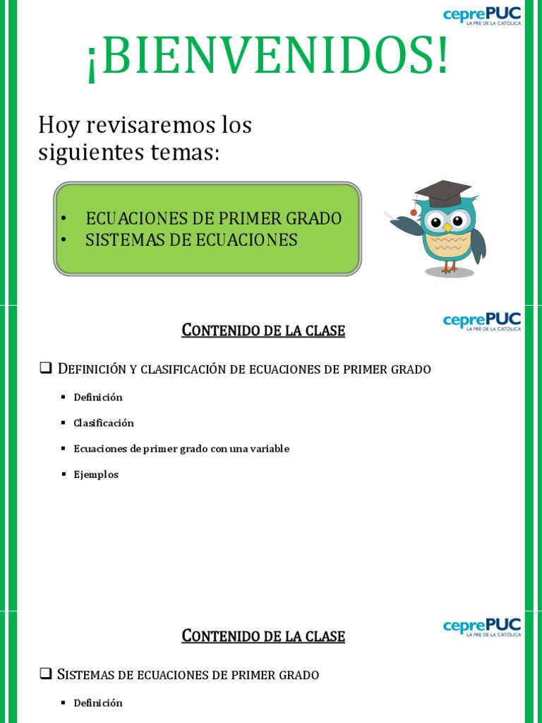 CC - PPT - Ecuaciones de Primer Grado, Sistemas de Ecuaciones | PDF ...