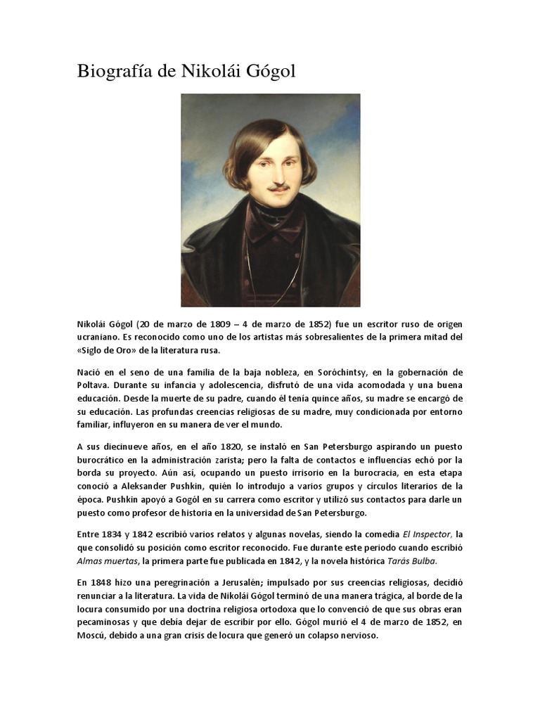 Biografía de Nikolái Gógol | PDF | Historia | Clásicos