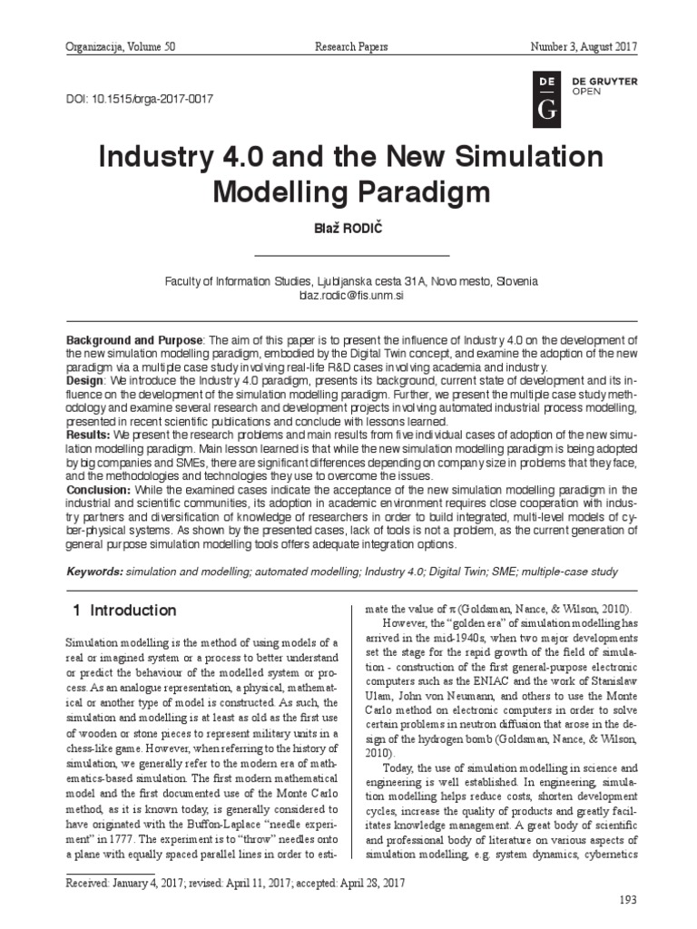 (15811832 - Organizacija) Industry 4.0 and The New Simulation Modelling ...